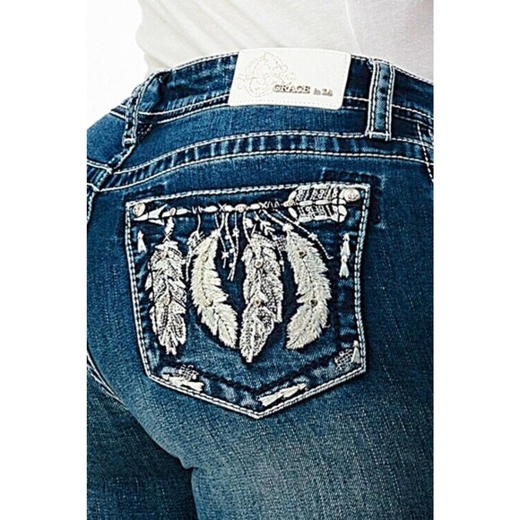 Grace in LA | Jeans | Grace In La Womens Aztec Feather Embroidered Back ...